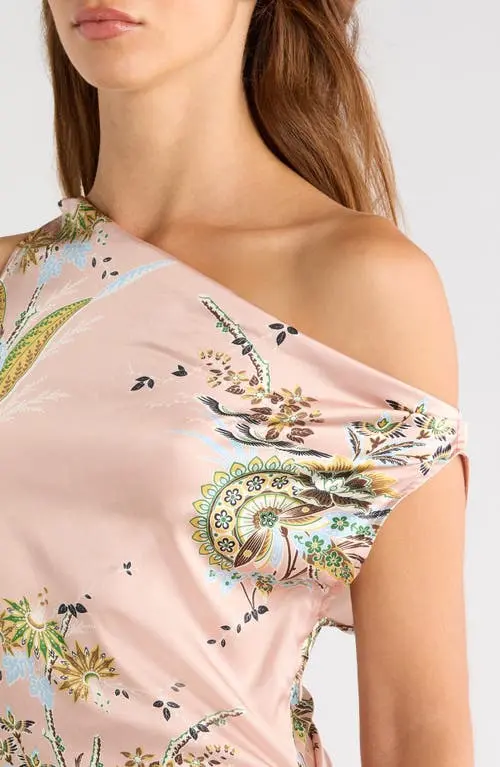 Staud Athena One-shoulder Ruched Silk Minidress With Floral Print