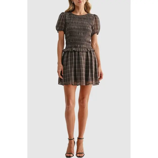 ALL IN FAVOR Puff Sleeve Smocked Minidress