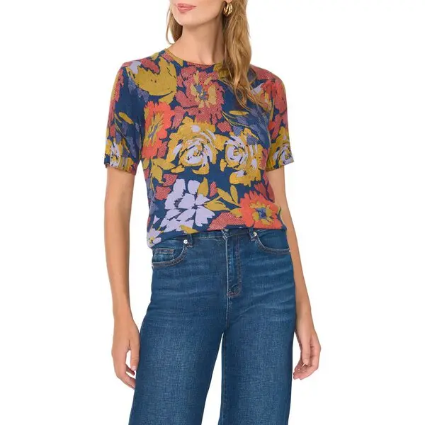 Vince Camuto Floral Short Sleeve Sweater