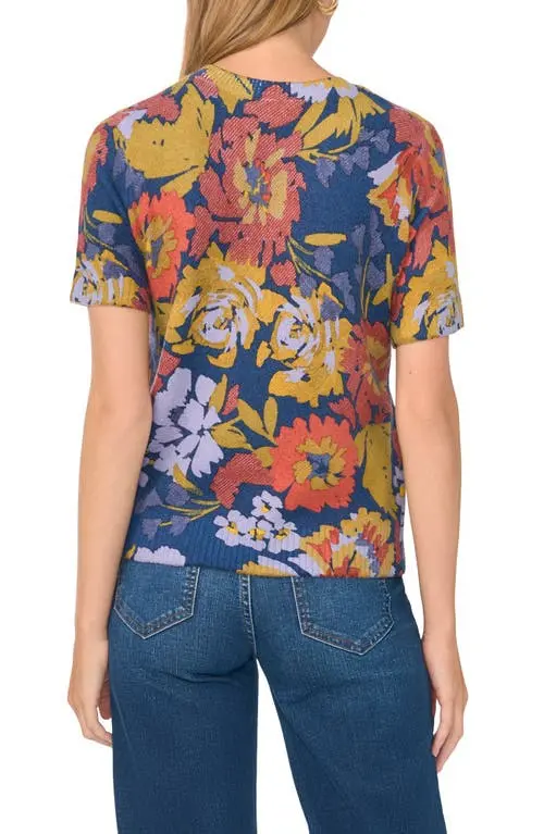 Vince Camuto Floral Short Sleeve Sweater
