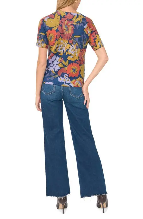 Vince Camuto Floral Short Sleeve Sweater