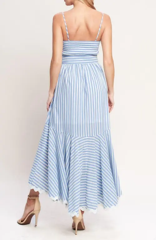 FLYING TOMATO Striped High-low Maxi Dress With Ruffled Skirt And Sash