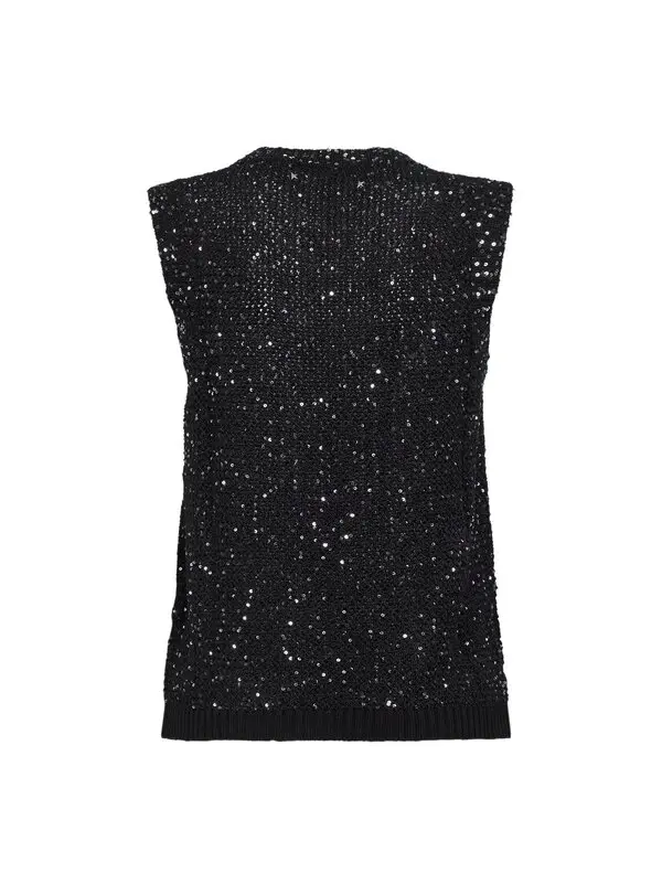 GOLDEN GOOSE Black Sequin Mesh Journey Top