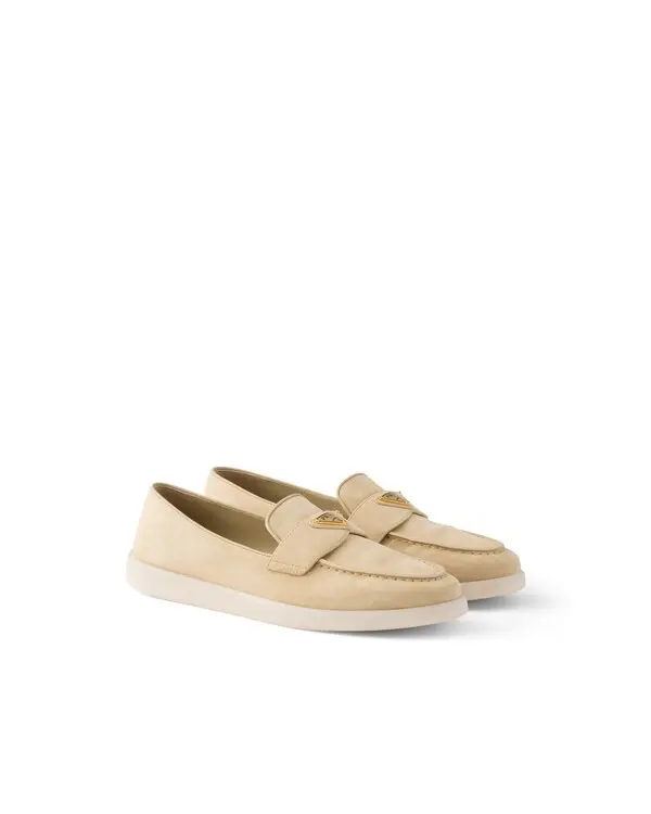 Prada Suede Leather Loafers - Neutral