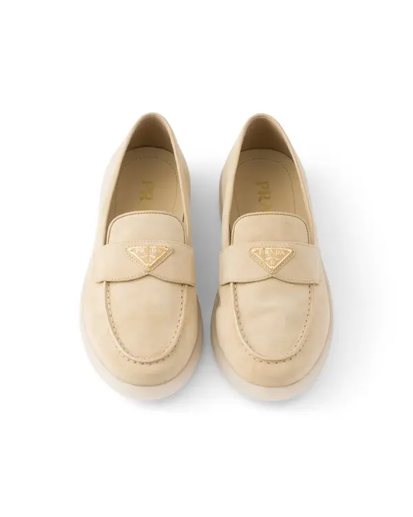 Prada Suede Leather Loafers - Neutral