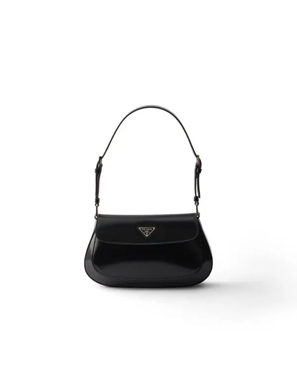 Prada Cleo Brushed Leather Shoulder Bag - Black
