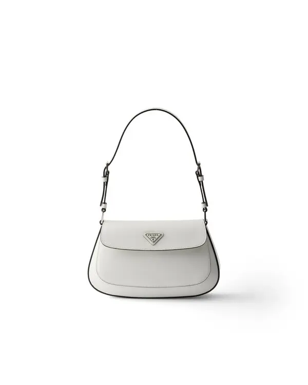 Prada Cleo Brushed Leather Shoulder Bag - White