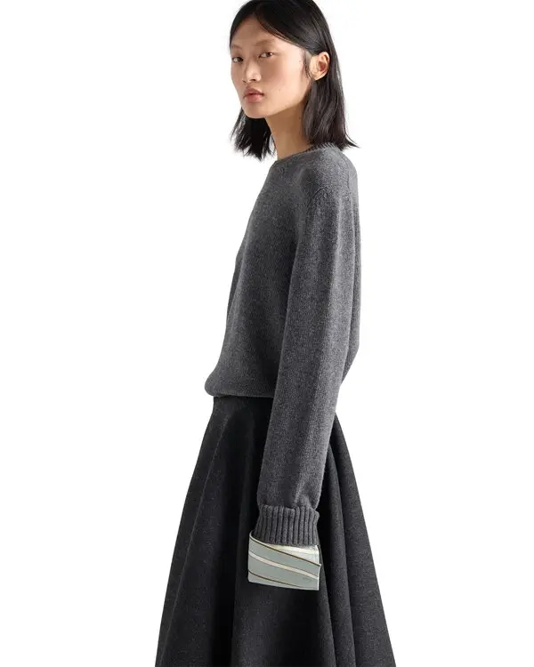 Prada Wool And Cashmere Crew-neck Sweater With Removable Shirt Cuffs - Grey
