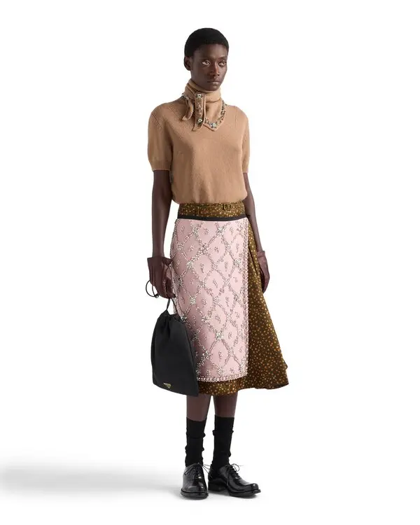 Prada Embroidered Cady Apron With Stone Embellishments