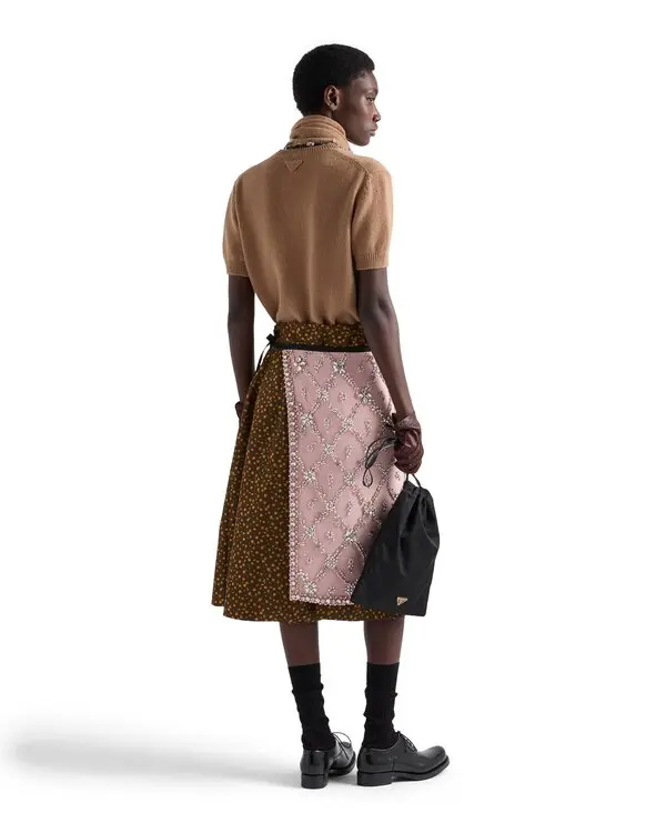 Prada Embroidered Cady Apron With Stone Embellishments