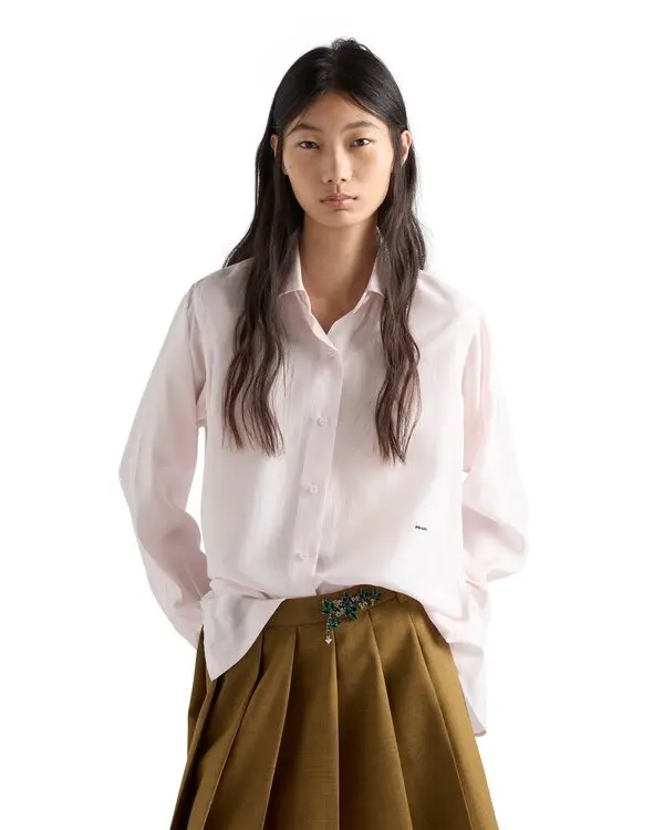 Prada Silk Poplin Shirt With Detachable Scarf - Pink
