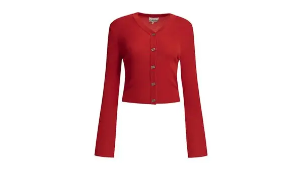GANNI Merino Wool Cardigan - Red