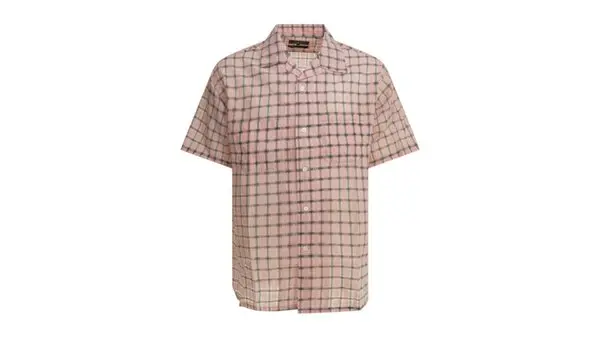 BEAMS Open Collar Nylon Airy Plaid Casual Shirt