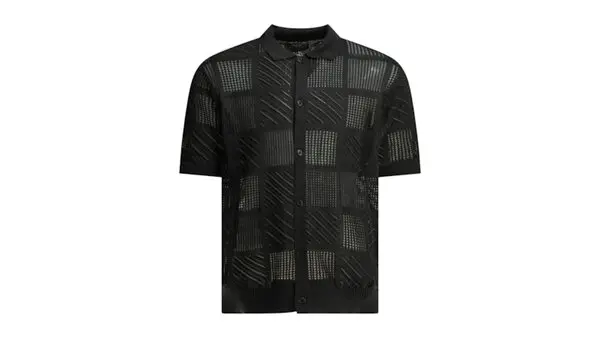 BEAMS Textured Knit Buttondown Polo Shirt - Black