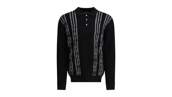 BEAMS Wool Striped Polo Sweater - Black