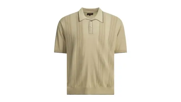 BEAMS Textured Knit Buttondown Polo Shirt - Beige