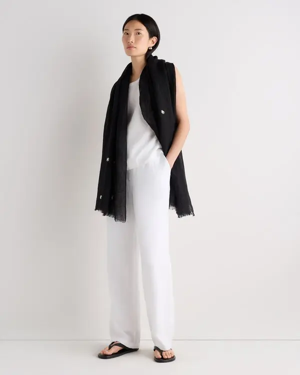 Quince 100% European Linen Embroidered Scarf