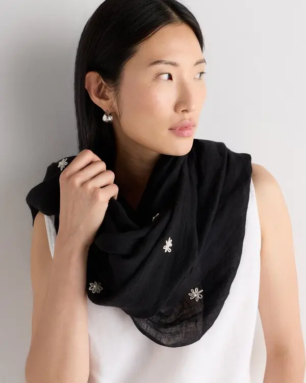 Quince 100% European Linen Embroidered Scarf