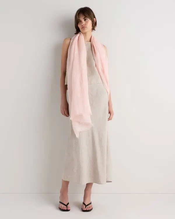 Quince 100% European Linen Embroidered Scarf