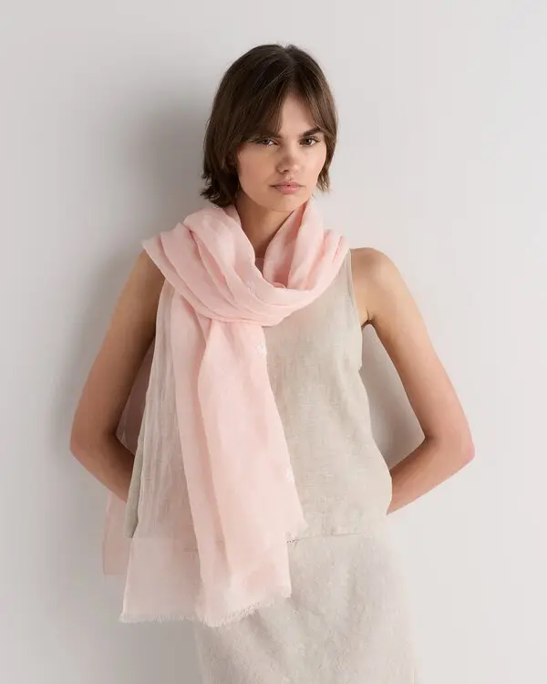 Quince 100% European Linen Embroidered Scarf