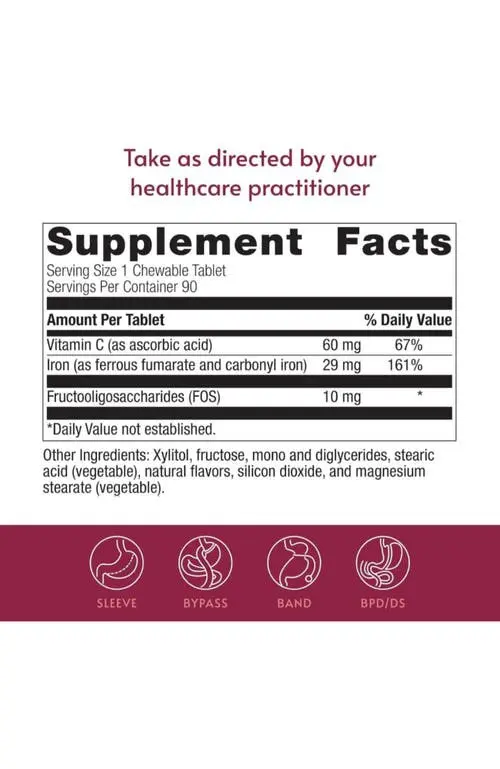 BARIATRIC ADVANTAGE Chewable Iron 29 Mg Supplement With Vitamin C Support 90 Count