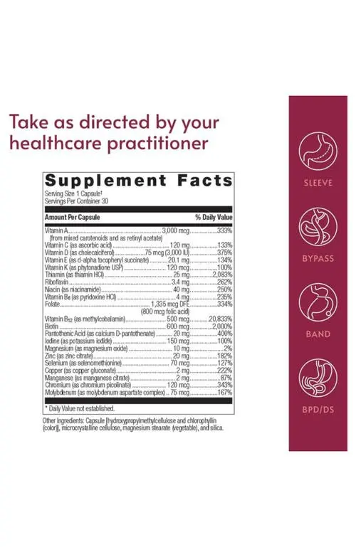 BARIATRIC ADVANTAGE Ultra Solo Daily Multivitamin Iron-free Capsules 30 Capsules