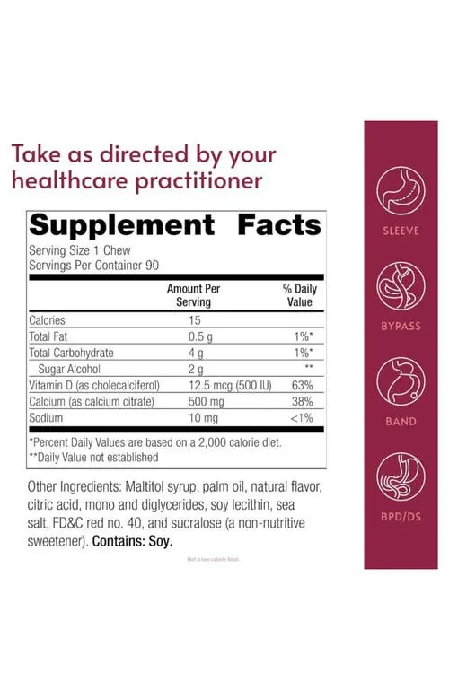 BARIATRIC ADVANTAGE Calcium Citrate Chewy Bites Highly Absorbable Vitamin D3 Supplement 90 Count