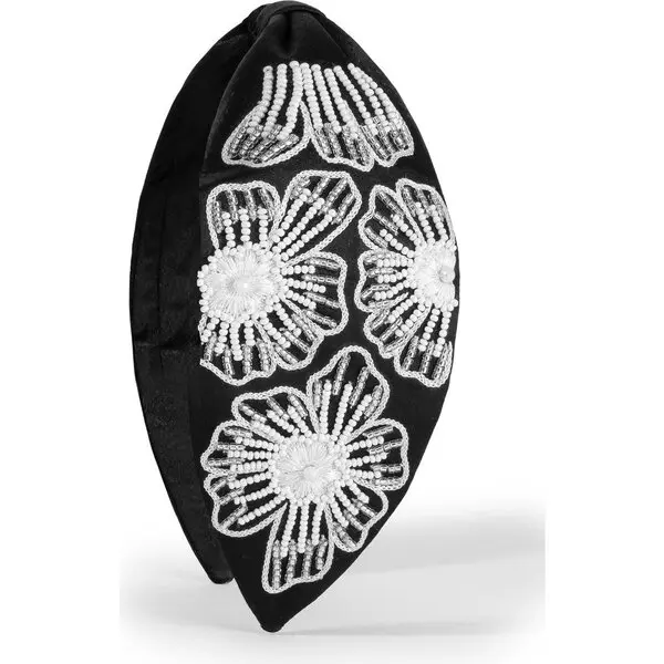 HAIR DRAMA CO. Flora Embellished Knotted Hair Band - Black