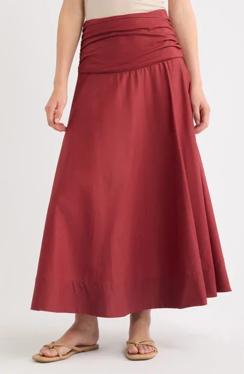 Faithfull The Brand Simone Ruched Waist Cotton Midi Skirt - Porto Red