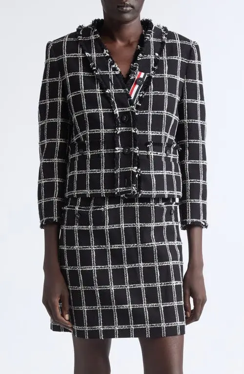 Thom Browne Windowpane Check V-neck Cardigan Jacket - Black