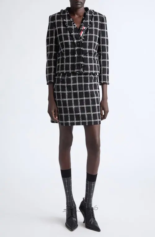 Thom Browne Windowpane Check V-neck Cardigan Jacket