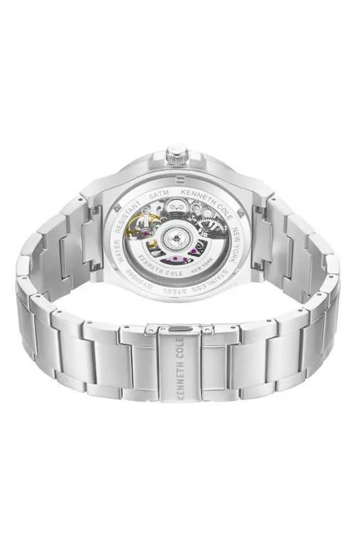 KENNETH COLE Automatic Skeleton Dial Stainless Steel Bracelet Watch - Silver