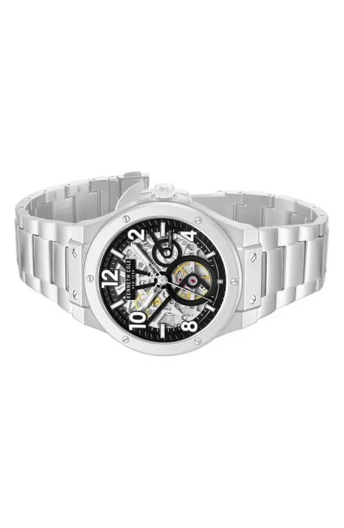 KENNETH COLE Automatic Skeleton Dial Stainless Steel Bracelet Watch - Silver
