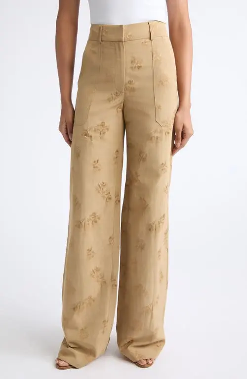 Veronica Beard Cole Floral Jacquard Wide Leg Pants - Sand