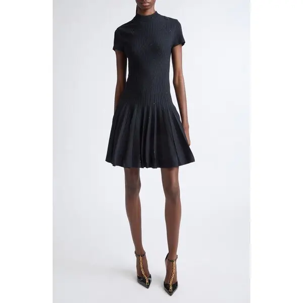 Balmain Glittered Compact Viscose Knit Dress With Geometric Jacquard Bodice - 6du Blue