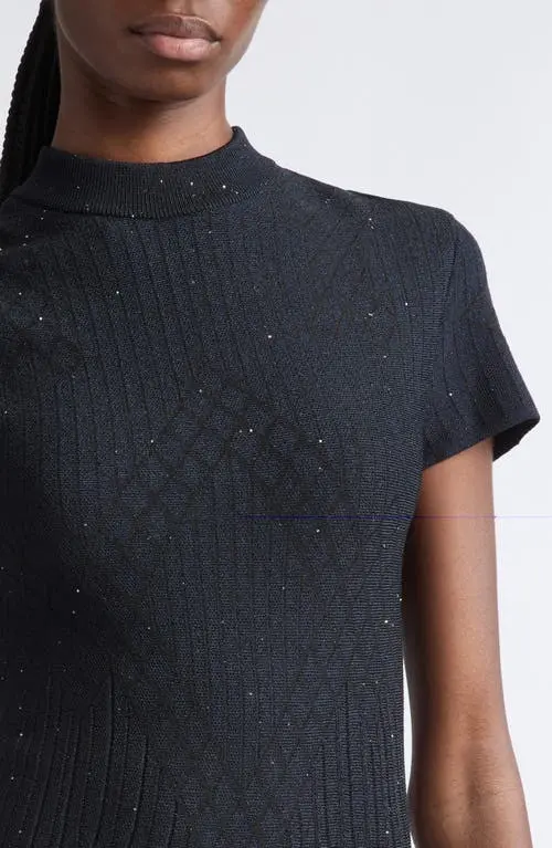 Balmain Glittered Compact Viscose Knit Dress With Geometric Jacquard Bodice - 6du Blue