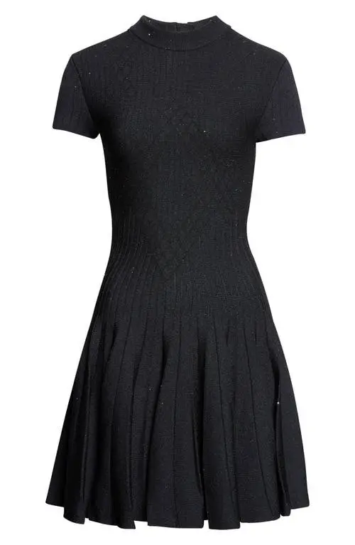 Balmain Glittered Compact Viscose Knit Dress With Geometric Jacquard Bodice - 6du Blue