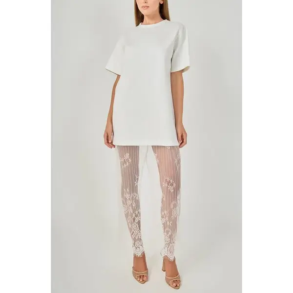 Endless Rose Mixed Lace T-shirt Midi Dress - Off White