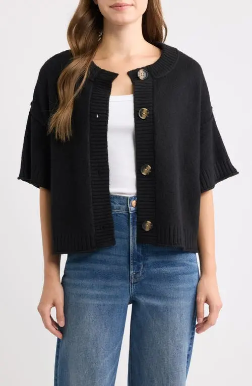 CITY BLUES Broome Short Sleeve Crop Cardigan - Black