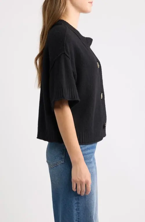 CITY BLUES Broome Short Sleeve Crop Cardigan - Black