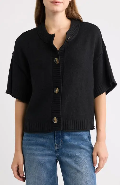 CITY BLUES Broome Short Sleeve Crop Cardigan - Black
