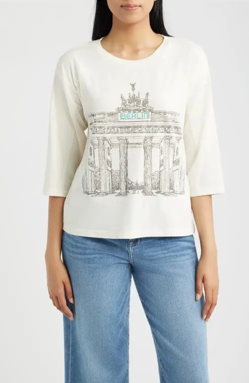 CITY BLUES Three-quarter-sleeve Graphic Print Top
