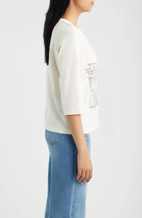 CITY BLUES Three-quarter-sleeve Graphic Print Top