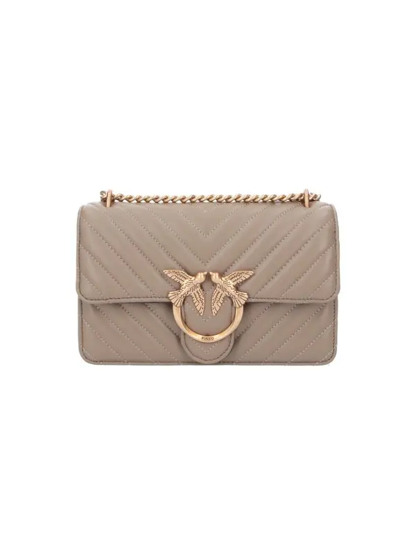 Pinko Quilted Chain Shoulder Bag With Bird Emblem - Grey