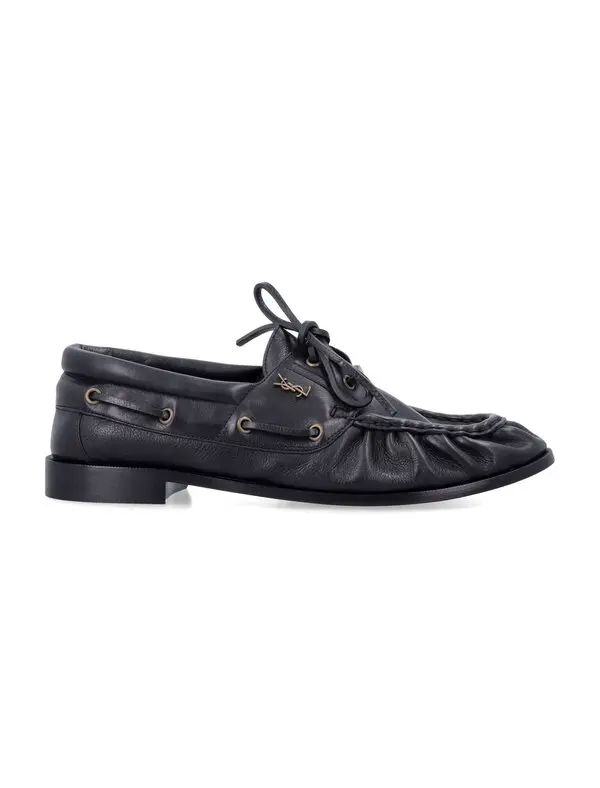 Saint Laurent Leather Boat Shoe Loafers - Nero