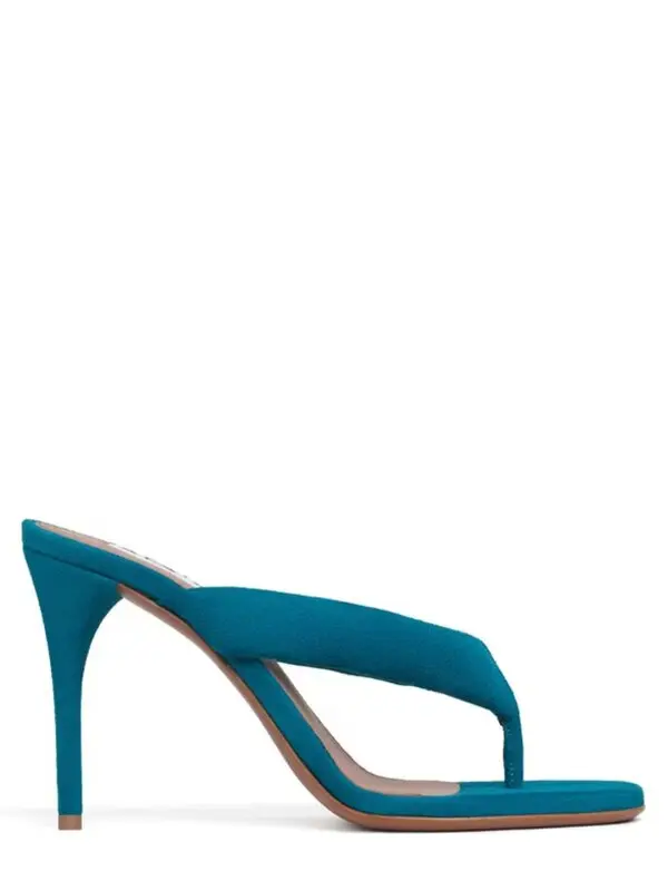 Alaïa Electric Blue Suede Flip-flop Heels With Padded 3d Straps - Navy