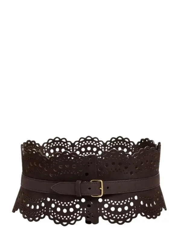 Alaïa Leather Perforated Bustier Belt - Brown