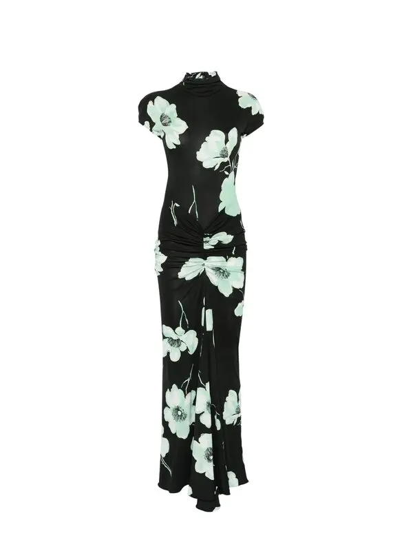 Alaïa Sakura Print Draped T-shirt Dress