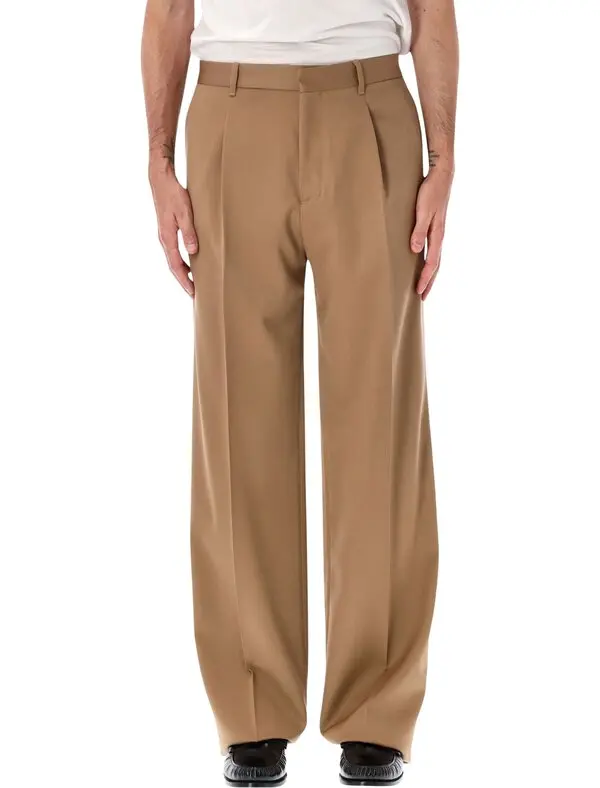 LARDINI Pleated Wool Gabardine Tailored Trousers