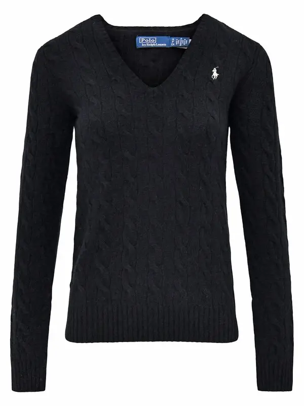 Ralph Lauren V-neck Cable Knit Sweater With Embroidered Logo